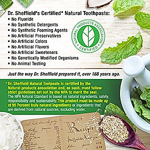Dr. Sheffield’s Certified Natural Toothpaste (Peppermint) - Great Tasting, Fluoride Free Toothpaste/Freshen Your Breath, Whiten Your Teeth, Reduce Plaque (2-Pack)
