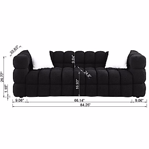 Olodumare 84.3" Modern Cloud Couch with Extra Deep Seats,3 Seater Sofa,Cream Boucle Couch with 2 Pillows Decor Furniture,Marshmallow Tufted Couches for Living Room,Office.Black