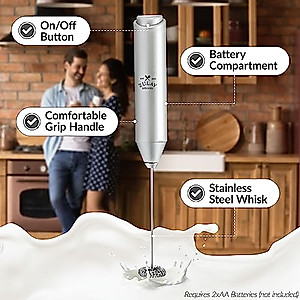 Zulay FrothMate Milk Frother for Coffee - Compact Handheld Foam Maker for Lattes, Cappuccinos, Matcha, Hot Chocolate - Milk Frother - Majestic Silver