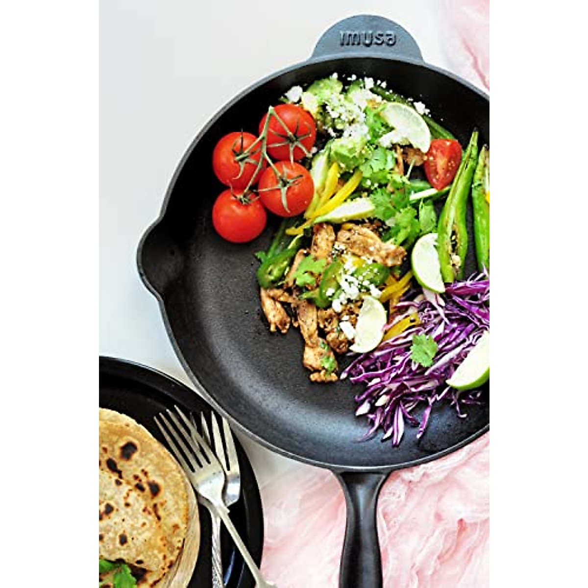 IMUSA USA 12" Cast Iron Skillet with Helper Handle for Indoor & Outdoor