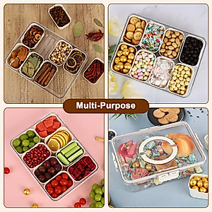 Eletional Divided Serving Tray with Lid and Handle - Snackle Box Charcuterie Platter, Clear Organizer for Candy, Fruits, Nuts, Snacks - Perfect for Party, Entertaining, 8 Compartments, White