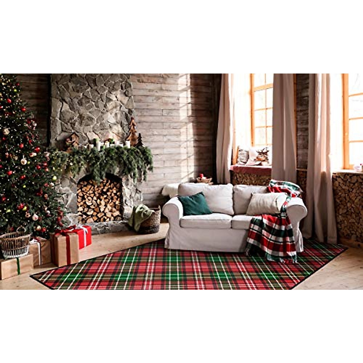 Brumlow MILLS Christmas Plaid Washable Festive Print Holiday Area Rug for Living or Dining Room, Bedroom Carpet and Kitchen Rug, 5'x8', Multicolor