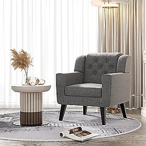 Accent Chair Living Room Chairs Single Sofa Chair, Accent Chairs Arm Chairs with Button Tufted Linen Fabric, Mid Century Accent Arm Chairs Comfy Reading Lounge Club Armchair for Bedroom Office Study