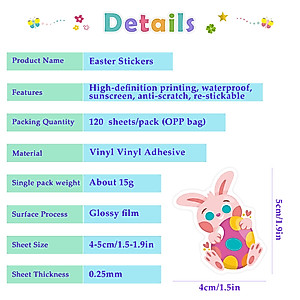 OHOME Easter Stickers | 120 PCS for Kids - Egg Stuffers, Vinyl Games Crafts Activities Party Favors - Basket Stuffers - Gifts for Boys Girls