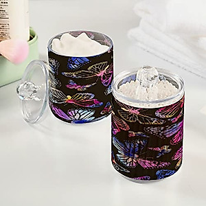 Kigai Colorful Butterfly Qtip Holder Dispenser - 14OZ Clear Plastic Apothecary Jars Food Storage Jar with Lids Bathroom Canister Organizer for Coffee, Tea, Candy, Floss (2Pack)