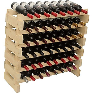 DisplayGifts Modular Stackable Wine Rack Freestanding Wooden Wine Stand Storage Holder, For Basement Pantry Room Wine Cellar or tight space, Wobble-Free 36 Bottle Capacity 6 X 6 Rows (Unfinished Wood)