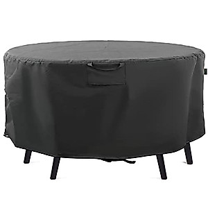 Yougfin Round Patio Table Cover, 600D Heavy Duty Patio Furniture Covers Waterproof, Outdoor Table and Chairs Cover, 62''D x 28''H
