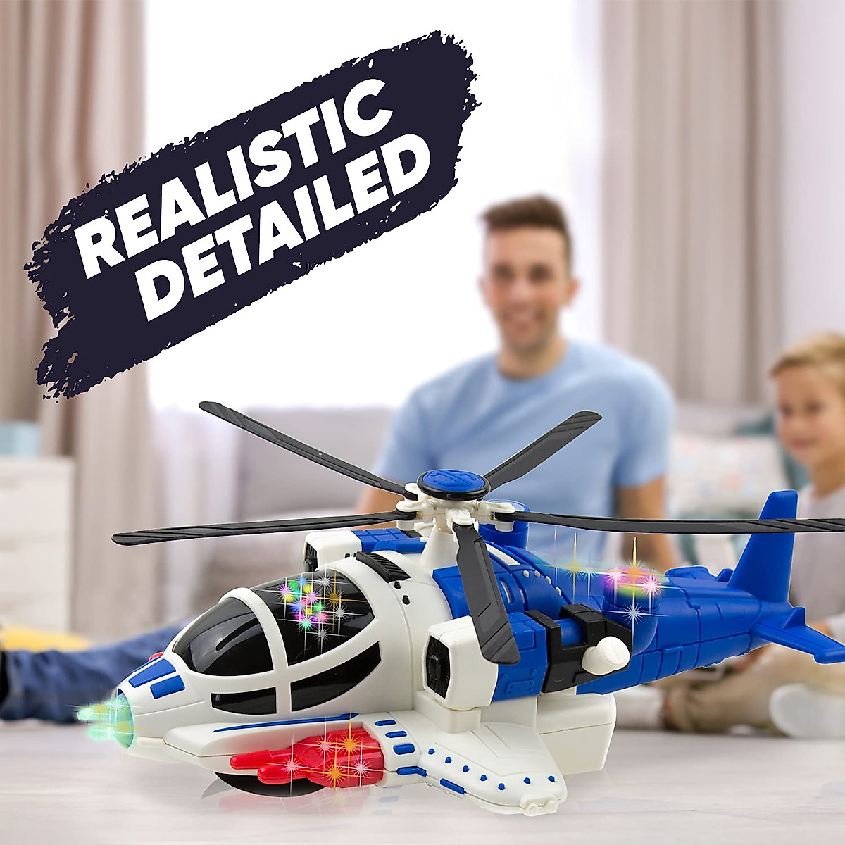 Toysery Bump and Go Helicopter Toys for Boys & Girls, Aircraft Toys Made with Durable Material, Helicopter Toy with Lights, Realistic Sound, Helicopter Toy for Gift, Perfect Kids Helicopter - Blue