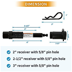 META Hardware Trailer Hitch Locks, 5/8" Dia 4" Long Hitch Lock with Extra Safety Clip & Anti Rattle O-Rings Fits 2", 2-1/2”, 3”, Class III IV V Receivers (1 Pack)