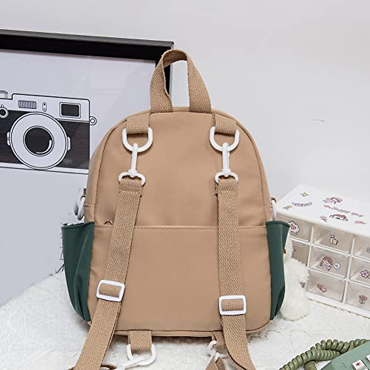 AZURAOKEY Cute Mini Backpacks with Accessories, Kawaii Girls Student Shoulder School Bags Small Travel Kawaii Small Backpack Aesthetic Backpack for School, Travel (Coffee)