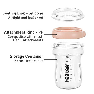 haakaa Glass Baby Food Storage Jar- Food Storage Container Airtight Lid-Wide Neck Gen.3 Baby Bottle -Leakproof BPA-Free 0m+ Newborn Babies(Peach, 6.3oz/180ml)