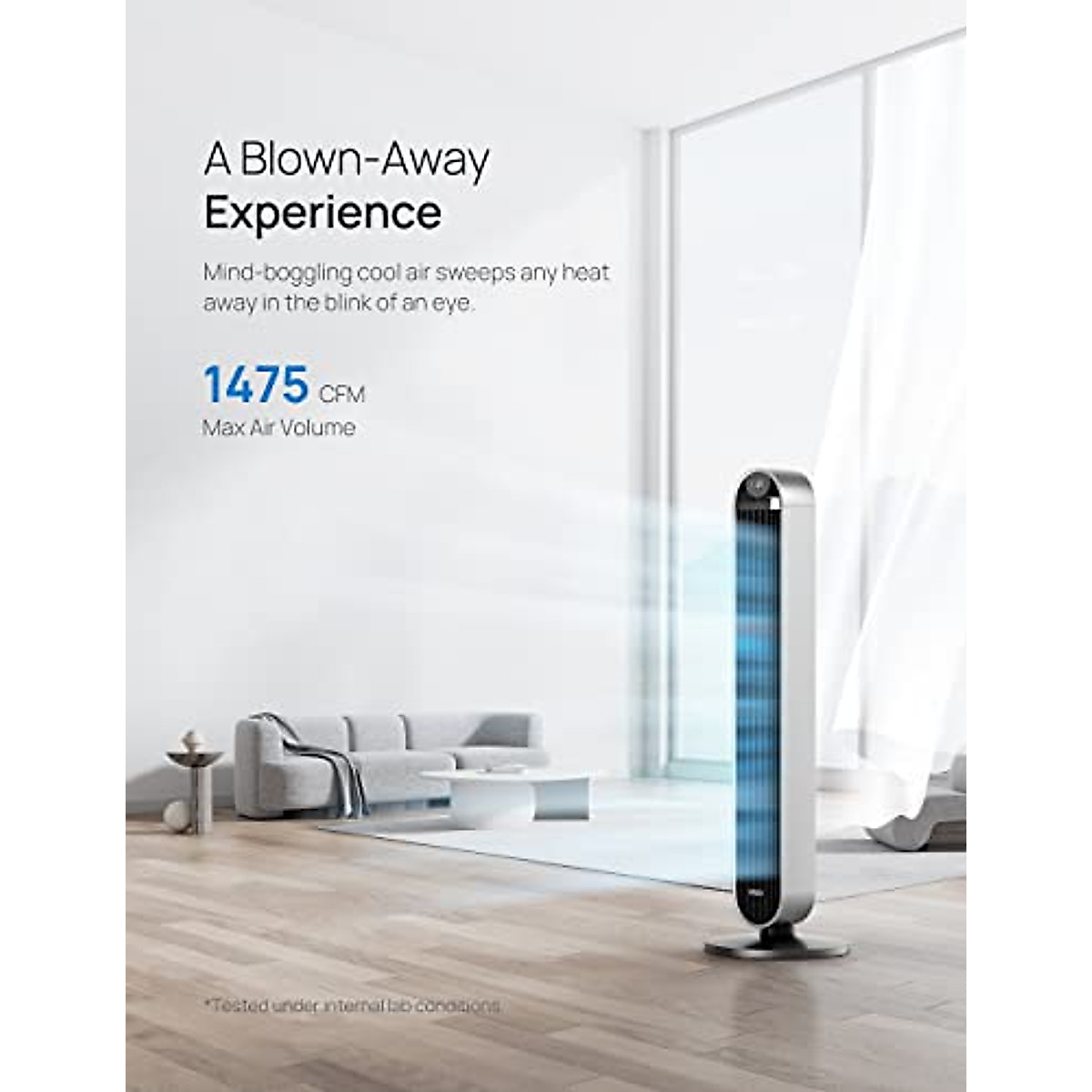 Dreo Pilot Max 120° Oscillating Tower Fan, 42 Inch Bladeless Fan & Tower Fan with Remote, 42 Inch Oscillating Bladeless Fan with 6 Speeds, 3 Modes, LED Display, Quiet Indoor Standing Fans
