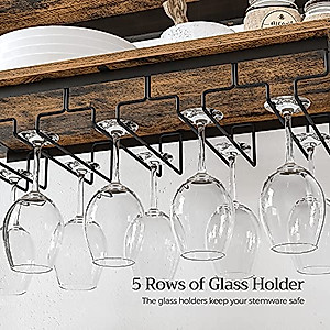 SONGMICS 24-Bottle Freestanding Wine Rack, Wine Storage Display Shelves with Tabletop and Glass Holder, Bar Rack with Bottle Holder for Kitchen Bar Dining Room, Rustic Brown and Black UKWR028B01