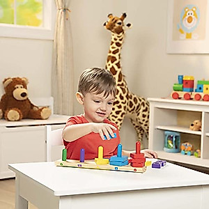 Melissa & Doug Stack and Sort Board - Wooden Educational Toy for age 2+ years With 15 Solid Wood Pieces
