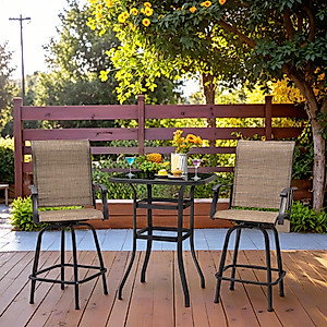 Homall Bar Stools Set of 2 Textile Outdoor Bar Chairs Bar Height 360 Rotating Patio Chairs for Bistro, Lawn, Garden, Backyard