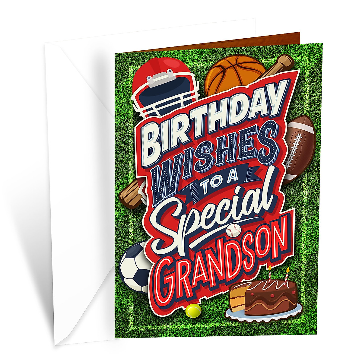 Prime Greetings Grandson Birthday Card, Made in America, Eco-Friendly, Thick Card Stock with Premium Envelope 5in x 7.75in, Packaged in Protective Mailer