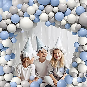 ZFUNBO Blue Gray and White Balloon Garland Arch Kit, Double Stuffed Latex Balloon Garland for Gender Reveal Baby Shower Wedding Graduation Anniversary Birthday Party Background Decorations