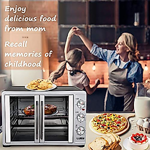 LUBY Large Toaster Oven Countertop, French Door Designed, 55L, 18 Slices, 14'' pizza, 20lb Turkey, Silver