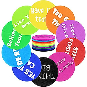 MENOLY 30 PCS Positive Sayings Carpet Marker, Inspirational Phrase Circles Nylon Markers 5 inch, for Classroom Aid Teaching, Yoga, Sports ect (10 Colors)