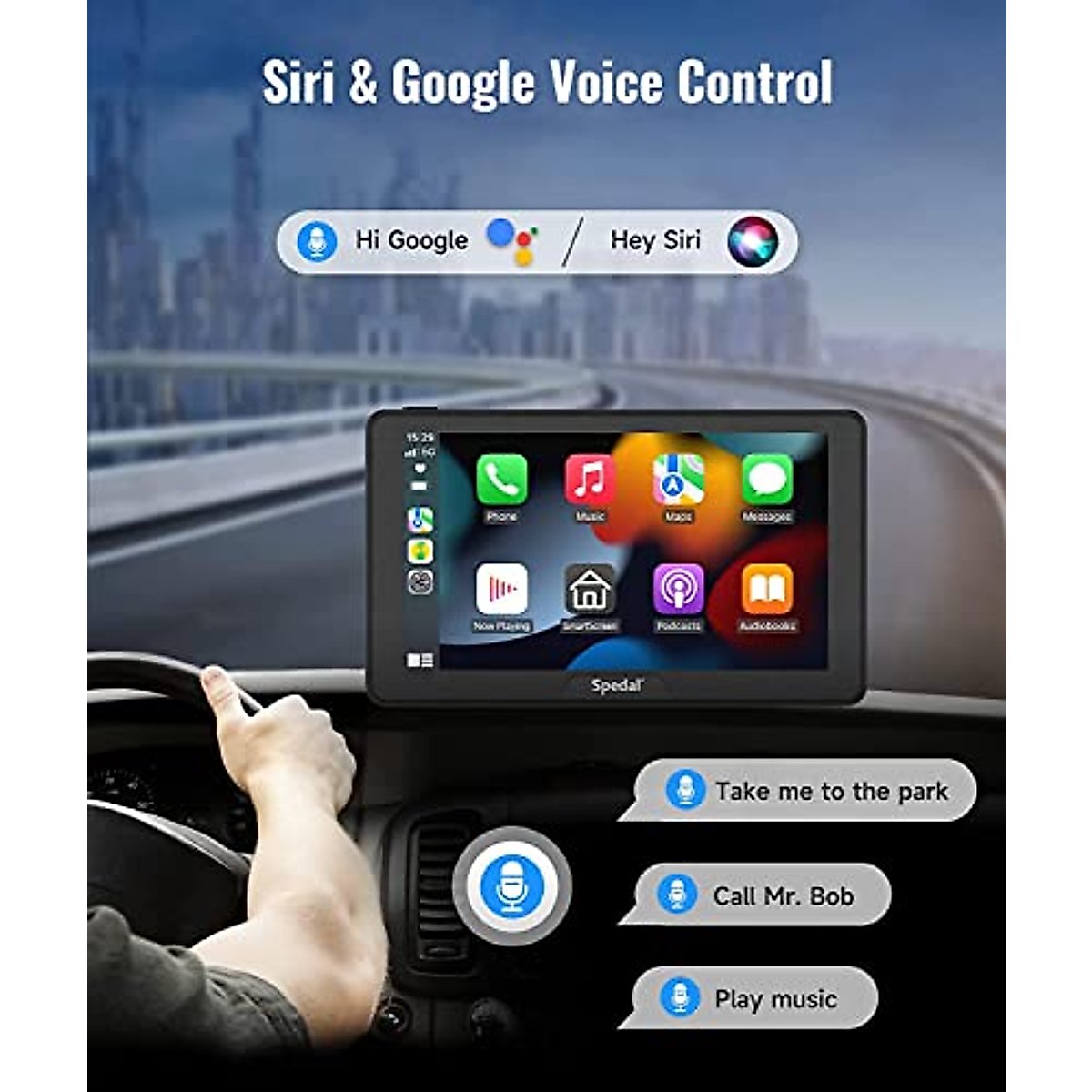 2023 Newest Portable Car Stereo with Wireless CarPlay and Android Auto, Spedal NaviCam-786 Apple CarPlay Dash Mount Car Screen, 7" IPS Touchscreen, Mirror Link/Bluetooth/Navigation/Voice Control