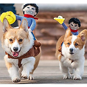 NACOCO Cowboy Rider Dog Costume for Dogs Clothes Knight Style with Doll and Hat for Halloween Day Pet Costume (S)