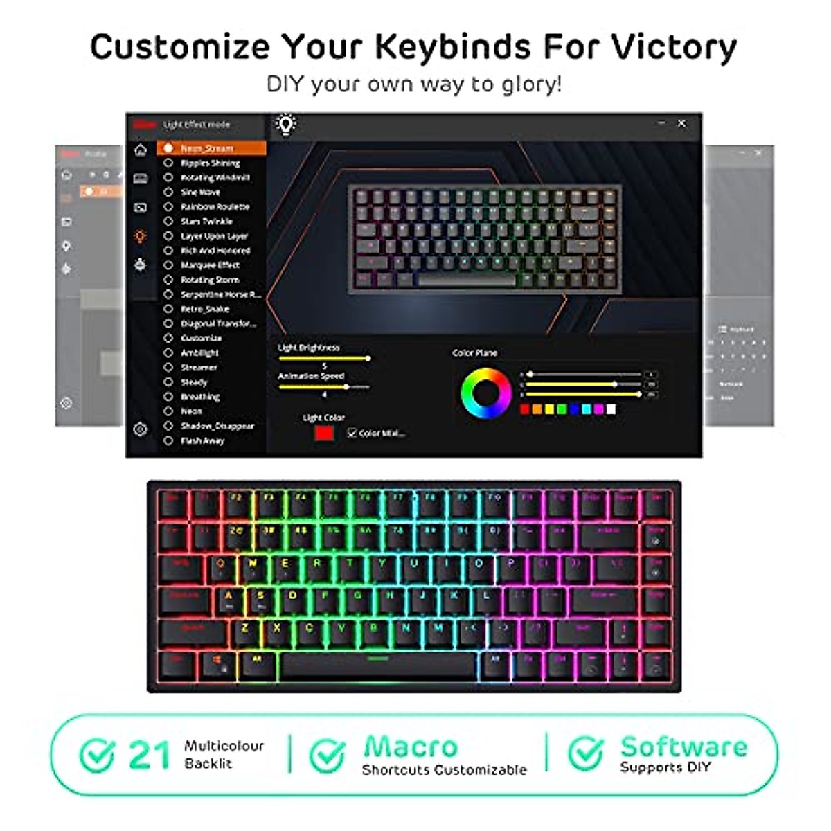 RK ROYAL KLUDGE RK84 Wireless RGB 75% Triple Mode BT5.0/2.4G/USB-C Hot Swappable Mechanical Keyboard, 84 Keys Bluetooth Gaming Keyboard w/High-Capacity Battery, Quiet Red Switch