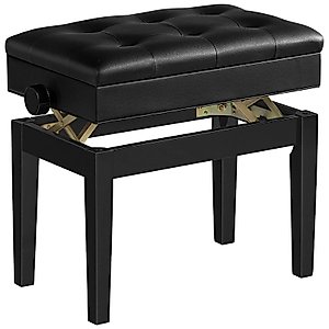HOOBRO Adjustable Piano Bench with Padded Cushion and Storage Compartment for Music Sheet, Holds up to 300 lb, Music Bench, Piano Stool, Vanity Chair, 21.9 x 13.4 x 18.9 Inches, Black BB31QD01