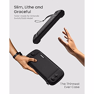 tomtoc Slim Carrying Case for Nintendo Switch / OLED Model, Protective Switch Sleeve with 10 Game Cartridges, Hard Portable Travel Carry Case, with Original Patent and Military Grade Protection, Black
