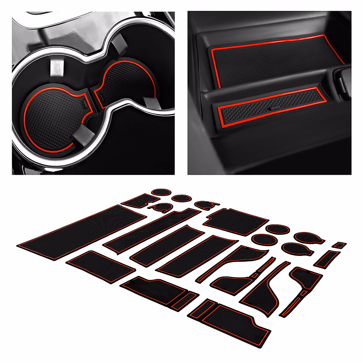 CupHolderHero fits Ford Fusion Accessories 2013-2016 Premium Custom Interior Non-Slip Anti Dust Cup Holder Inserts, Center Console Liner Mats, Door Pocket Liners 23pc Set (Red Trim)