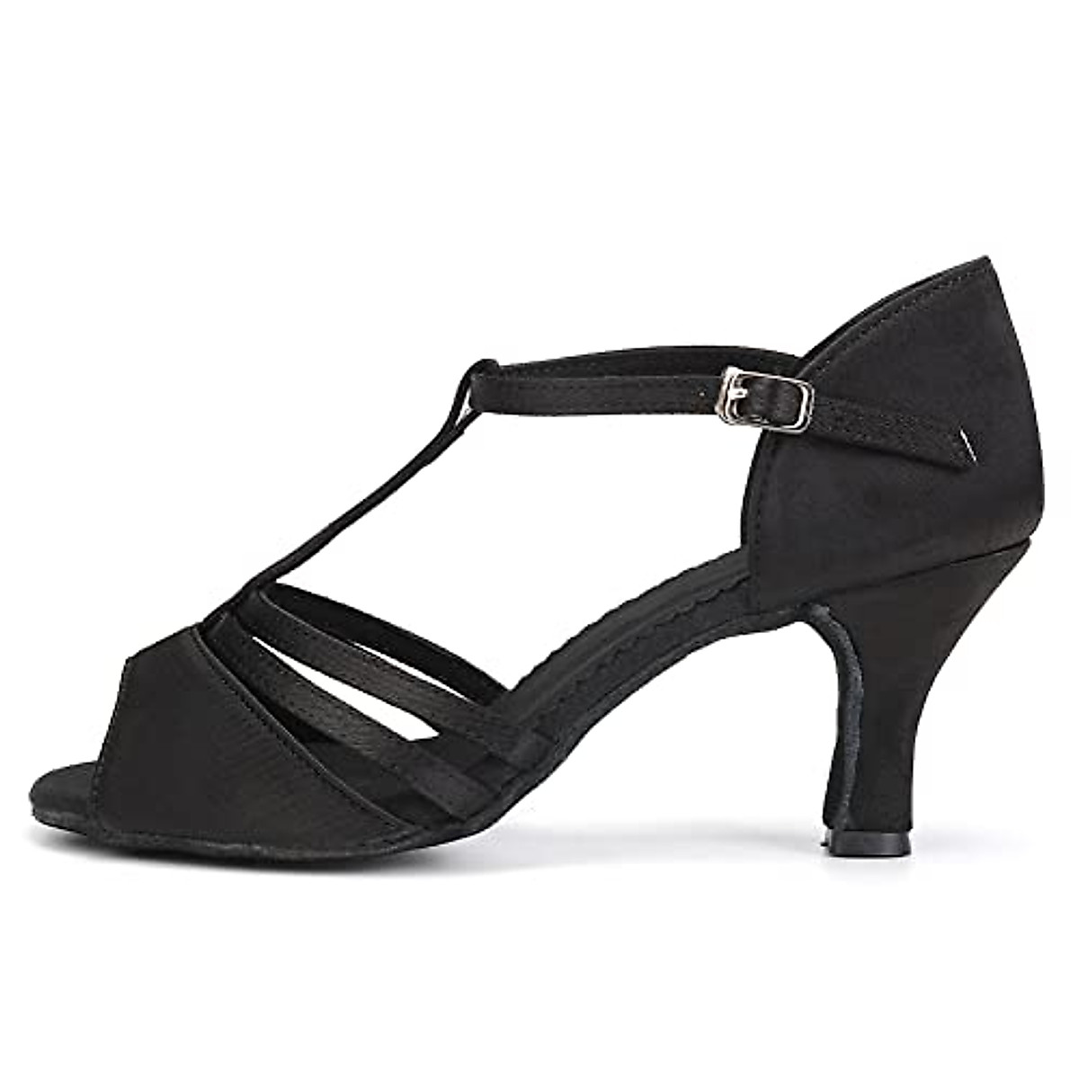 HROYL Women Latin Dance Shoes Low Heel Suede Sole T-strap Ballroom Salsa Performence Practice Dancing Shoes, WX-EG-7-Black, US 8.5