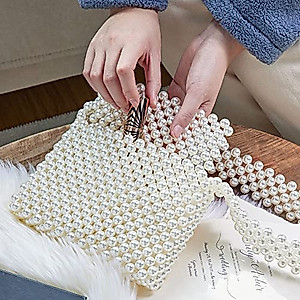 Grandxii Women Shoulder Bag Pearl Purse Tote bag Handmade Weave Beaded Bag Evening Party Bag