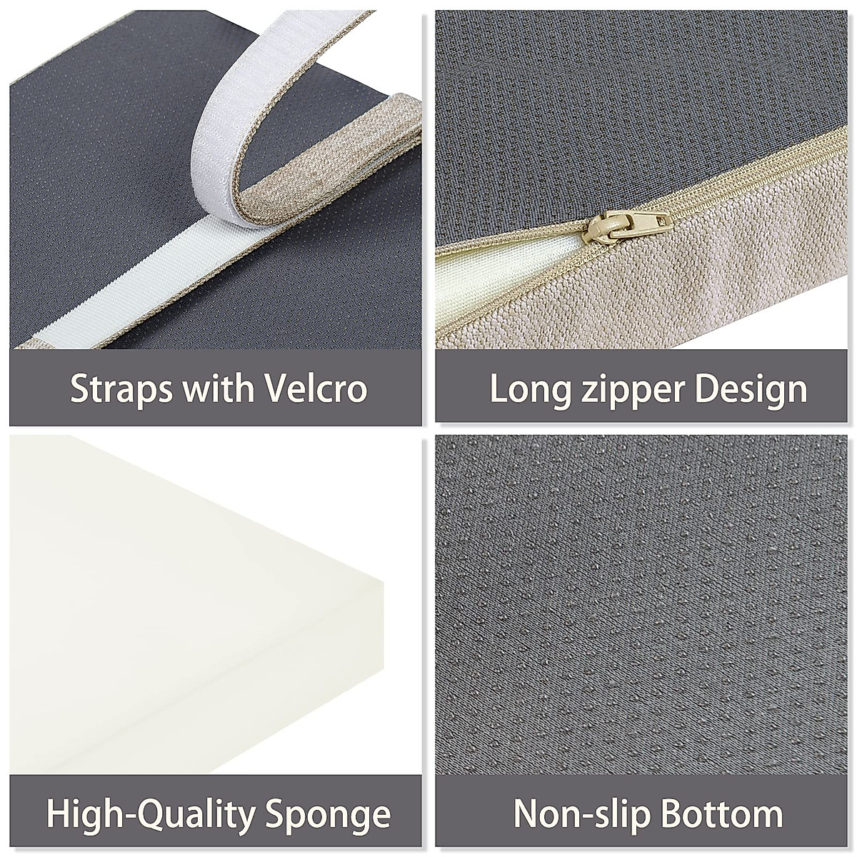 baibu 40 Inch Metal Bench Cushion with Ties, Non-Slip Rectangle Bench Seat Cushion Kitchen Bench Cushion with Machine Washable Cover - One Pad Only (Beige, 40x15x1.5in)