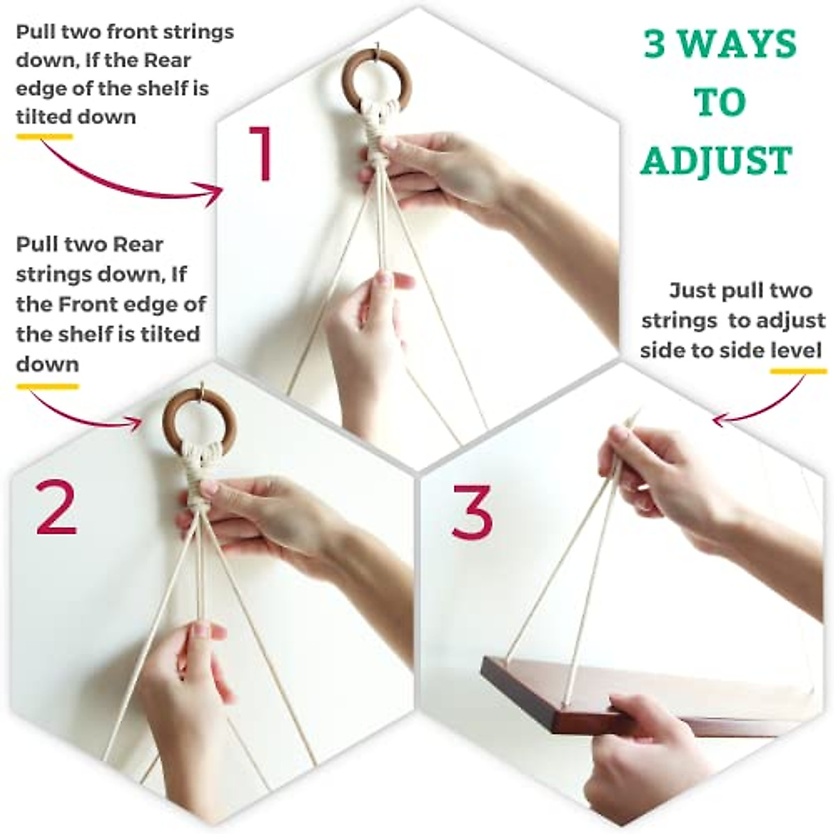 FORESTBARN Hanging Shelves - Set of 2 - Macrame Wall Hanging Shelf - Shelves for Bedroom - Floating Shelves for Wall - Plant Shelf Indoor Wall - Bedroom Wall Decor, Boho Wall Decor Shelves…