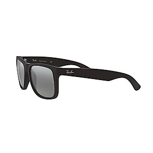 Ray-Ban RB4165 Justin Rectangular Sunglasses, Rubber Black/Grey Mirrored Silver, 51 mm
