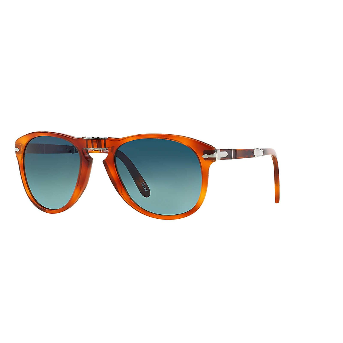 Persol Men's PO0714SM Steve McQueen Aviator Sunglasses, Light Havana/Blue Gradient Polarized, 54 mm