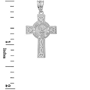 Solid 10k White Gold Saint Michael Pray For Us Celtic Cross Pendant