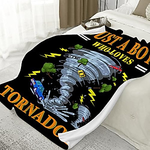 Just A Boy Who Loves Tornado Blanket Best Gifts Super Soft Premium Flannel Throw Blanket, Warm Plush Perfect for Sofa Bed Camping Blankets All Season Use (50" L X 40" W)