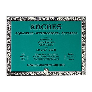 Arches Watercolor Block 9x12-inch Natural White 100% Cotton Watercolor Paper - 10 Sheets of Arches 300 lb Watercolor Paper Cold Press - Watercolor Paper Block for Gouache Ink Acrylic and More