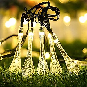 N / B Solar String Light, 30 Led Outdoor Fairy Light with Shape of Waterdrop Lighting Decor for Home Garden (Warm)