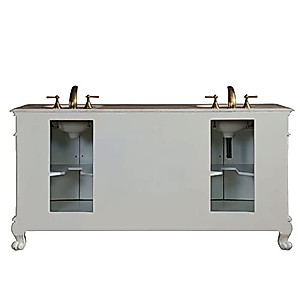 Silkroad Exclusive Countertop Marble Stone Double Sink Bathroom Vanity with Cabinet, 72", Cream
