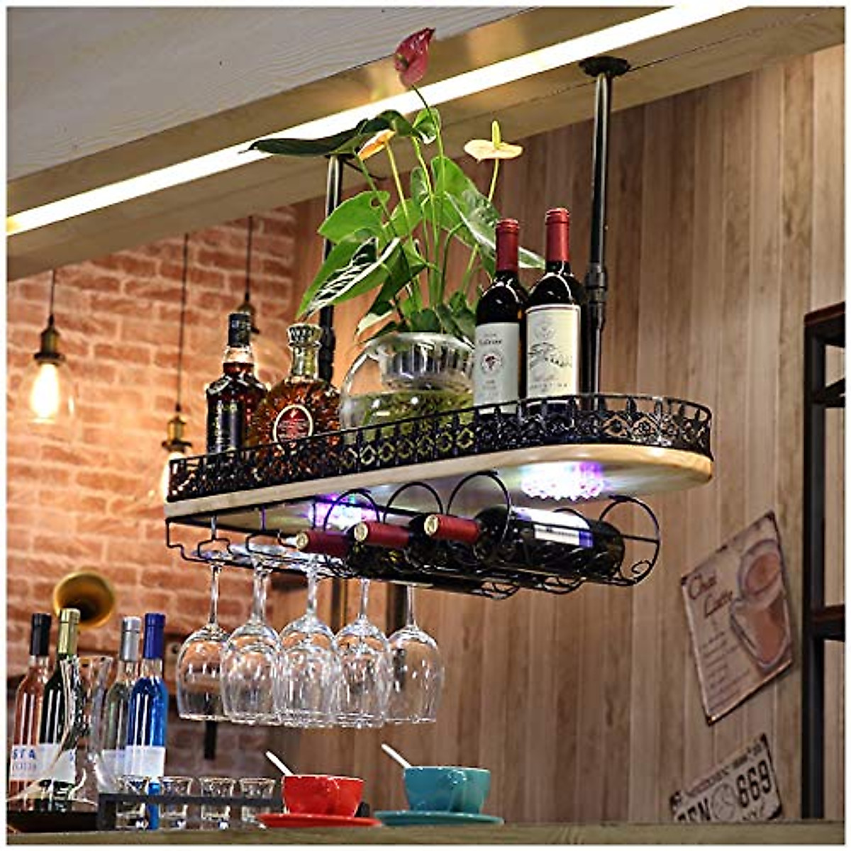 Stylish Simplicity Down Vintage Wine Rack Iron Simple Style Multi-Function Display Household Wine Glass Holder Restaurant Kitchen Bar Floating Wine Rack (Bronze 100 * 28Cm), PIBM, Black, 60 * 28cm/