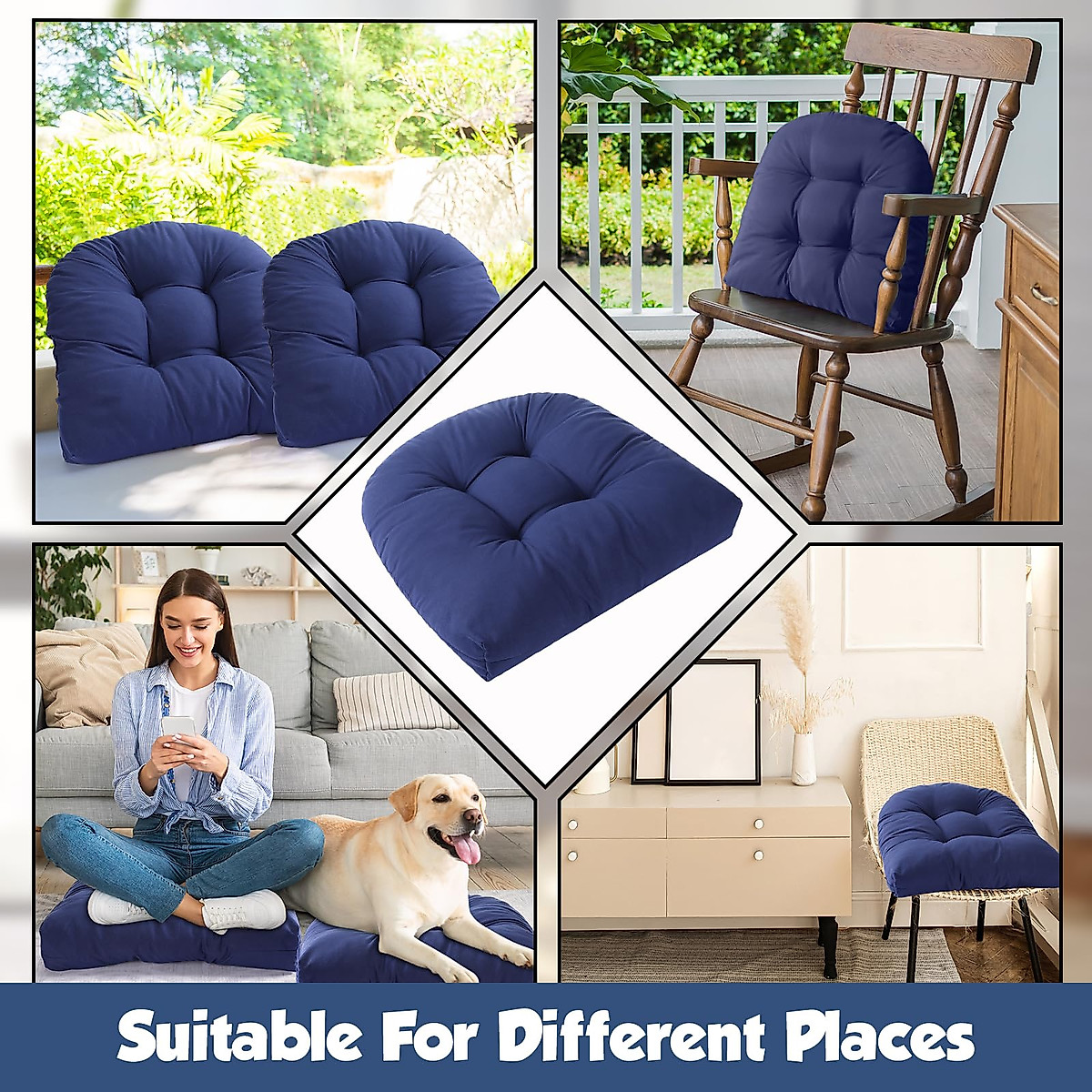 Barydat 4 Pcs Outdoor Chair Cushions 18.9 x 18.9 Inch Patio Furniture Cushion Overstuffed Seat Cushion Chair Pad with Round Corner for Indoor Chair(Royal Blue)