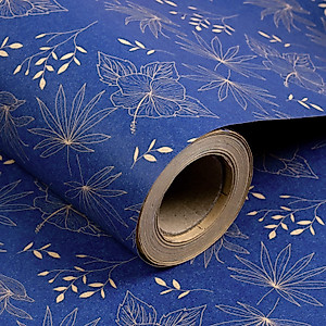 RUSPEPA Kraft Wrapping Paper Roll - Blue Flowers and Plants Pattern - 30 Inches x 100 Feet