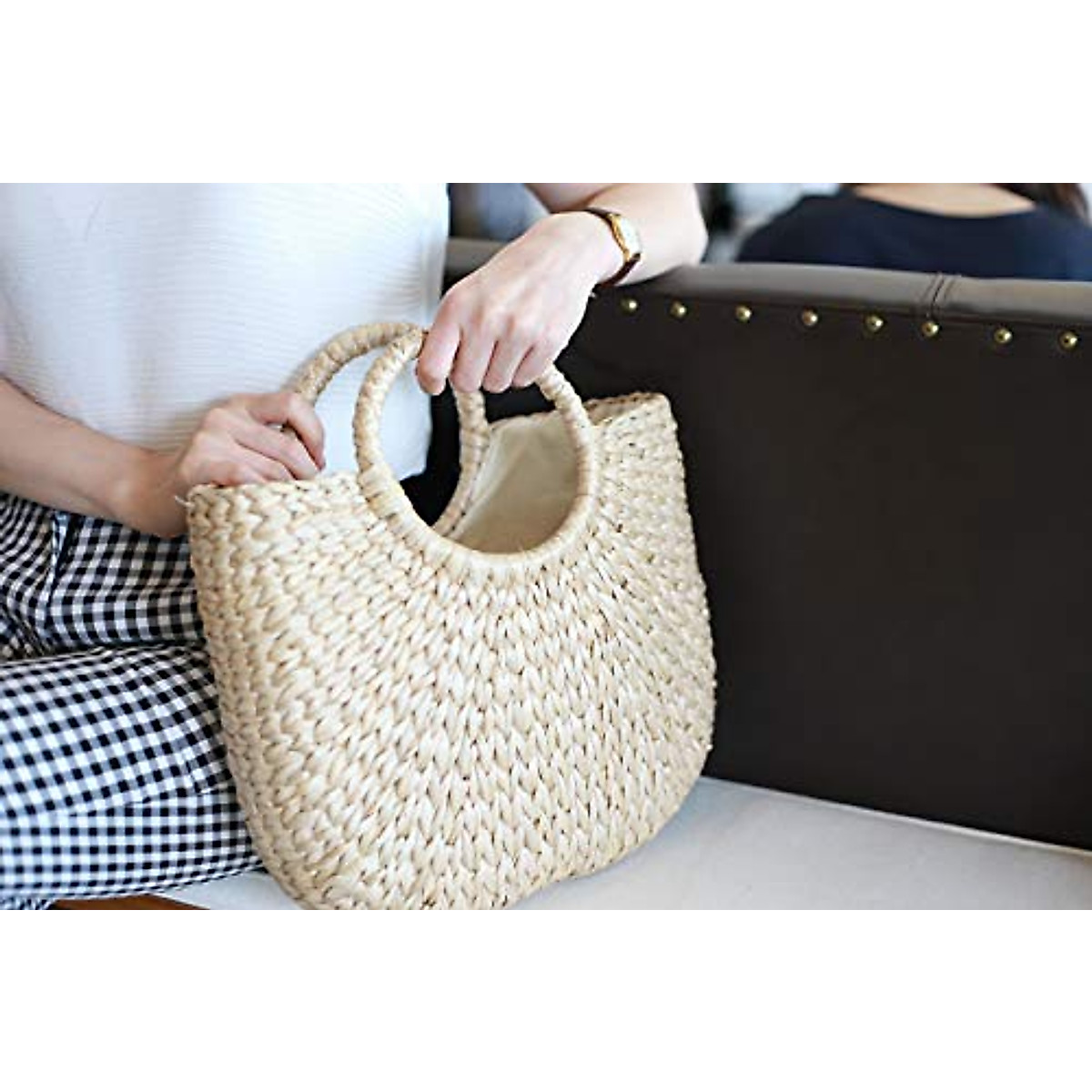 Woven Straw Bags, Summer Beach Tote Bag for Women, Straw Top-handle Handbag