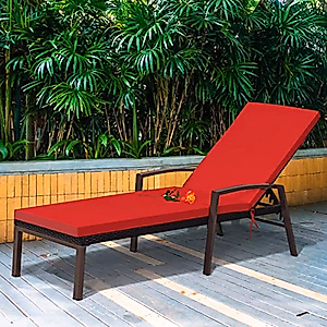 HAPPYGRILL 2PCS Patio Chaise Lounge Chair Outdoor Rattan Wicker Lounge Set Adjustable Backrest Poolside Chaise with Soft Cushions for Beach Pool Backyard Balcony