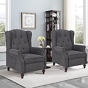 IPKIG Recliner Chair, Wingback Design Living Room Accent Chair with 6 Points Vibration Massage and Heat, Upholstered Button Tufted, Mid Century Modern Reading Chair for Bedroom, Study Room (Dark Grey)