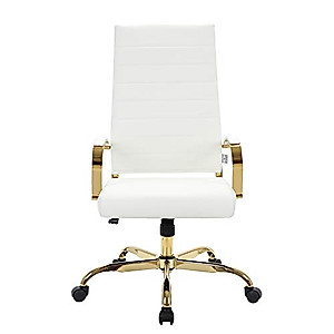 Pemberly Row High-Back Leather Office Chair with Gold Frame in White