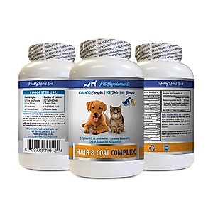 Pet Supplements cat healthy skin - PETS HAIR AND COAT COMPLEX - FOR DOGS AND CATS - ADVANCED BENEFITS - ITCH RELIEF - cat vitamin b12-1 Bottle (60 Tablets)