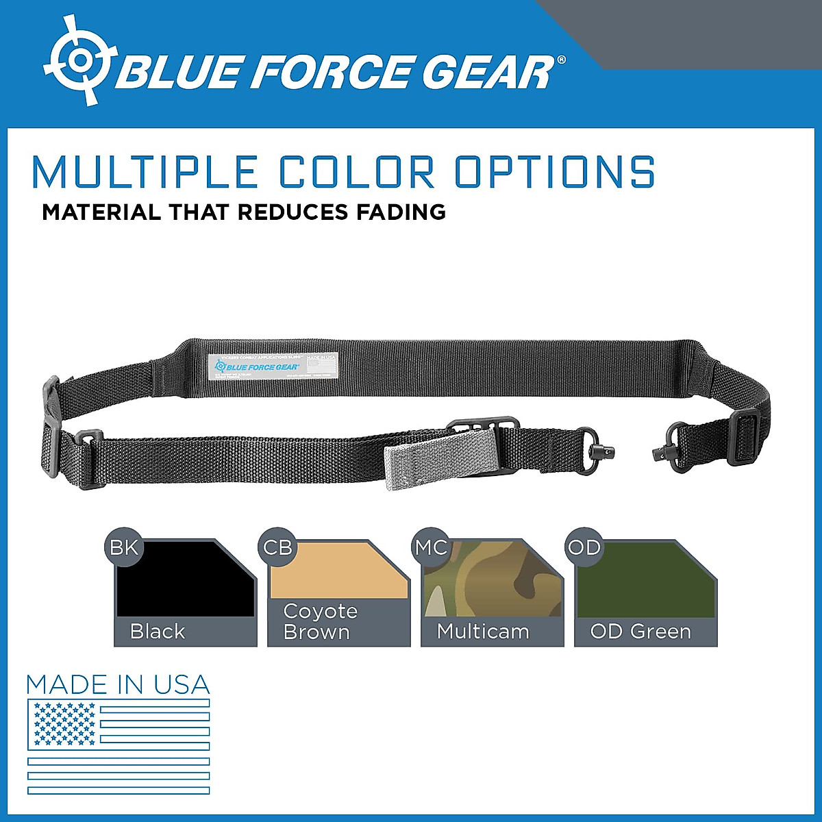 Blue Force Gear Padded Vickers Sling - 2 Point Padded Sling with Swivels - 57 – 67 inches (Black)