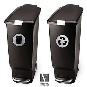 Recycle and Trash Logo Stickers 4 Pack - 4in Circle - for Metal or Plastic Garbage cans, and Bins - Indoor & Outdoor - Laminated and UV Protected Premium Decal (Silver, Small)